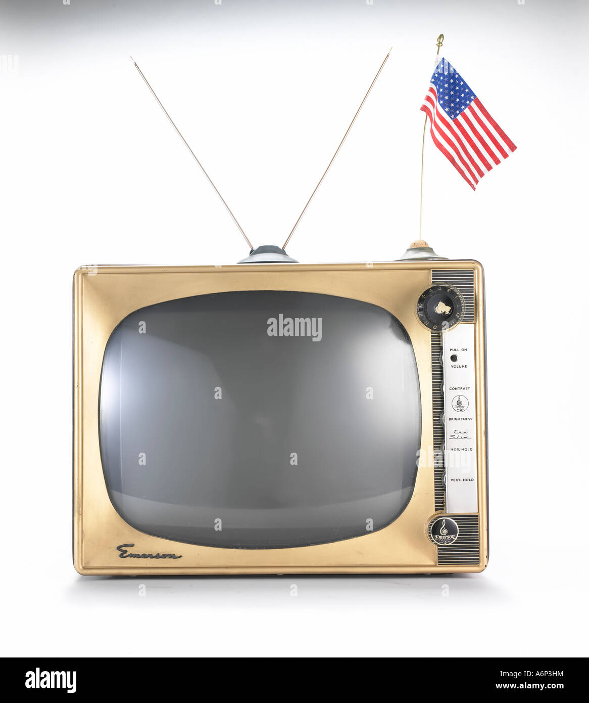 retro TV with an american flag sitting on top Stock Photo - Alamy