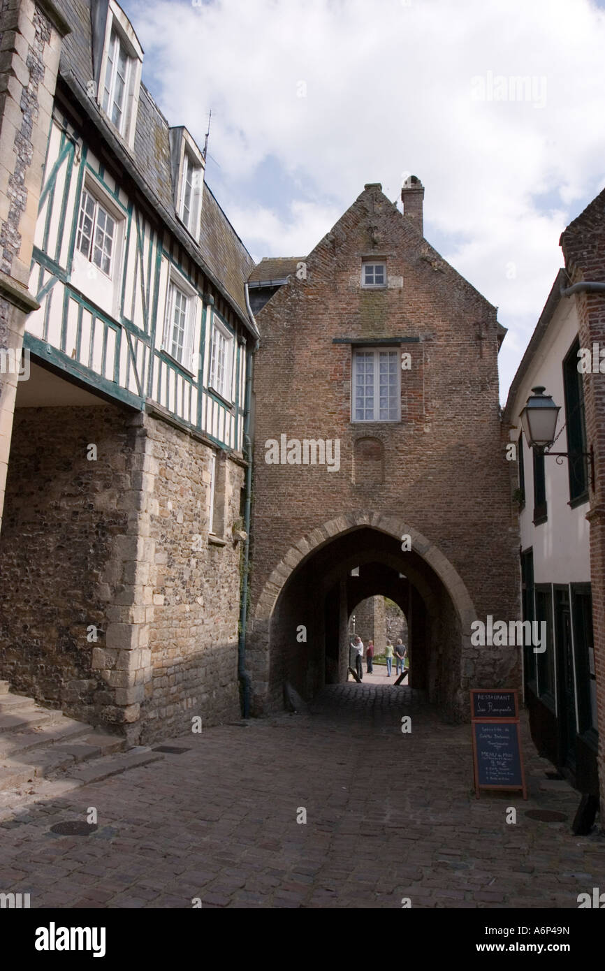 Arched entrance to the old town St Valery sur Somme Somme Picardy ...
