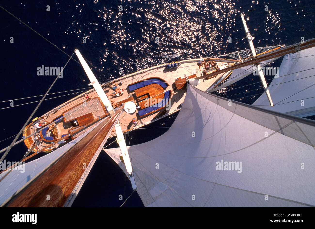 View of a classic schooner from up the main mast Stock Photo - Alamy