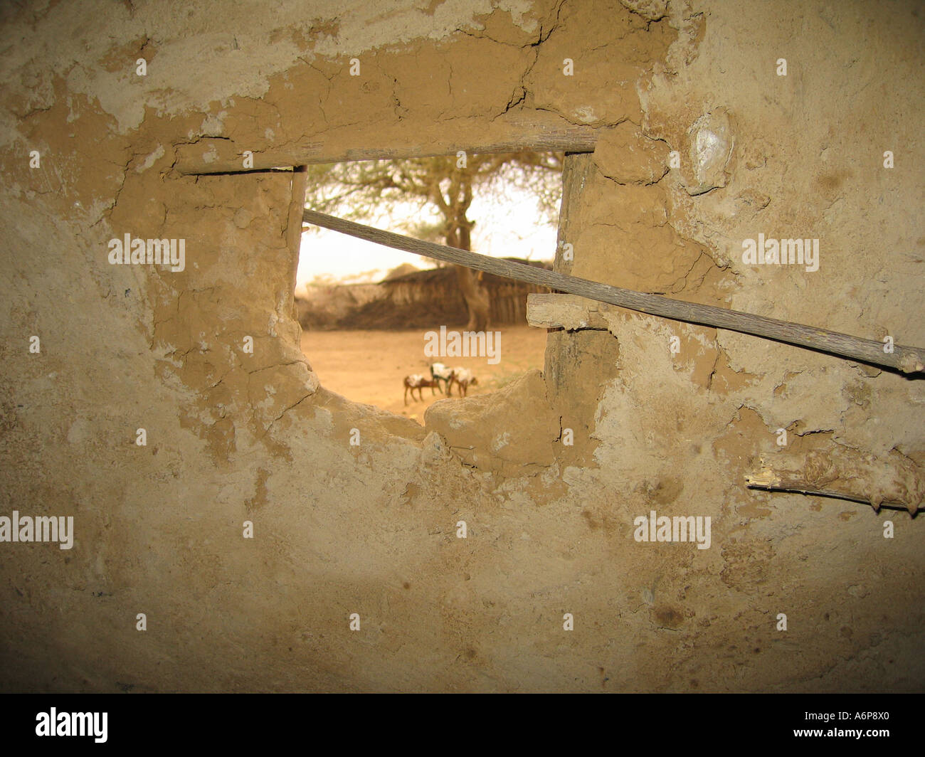 Interior window view of a maasai mud hut Stock Photo - Alamy