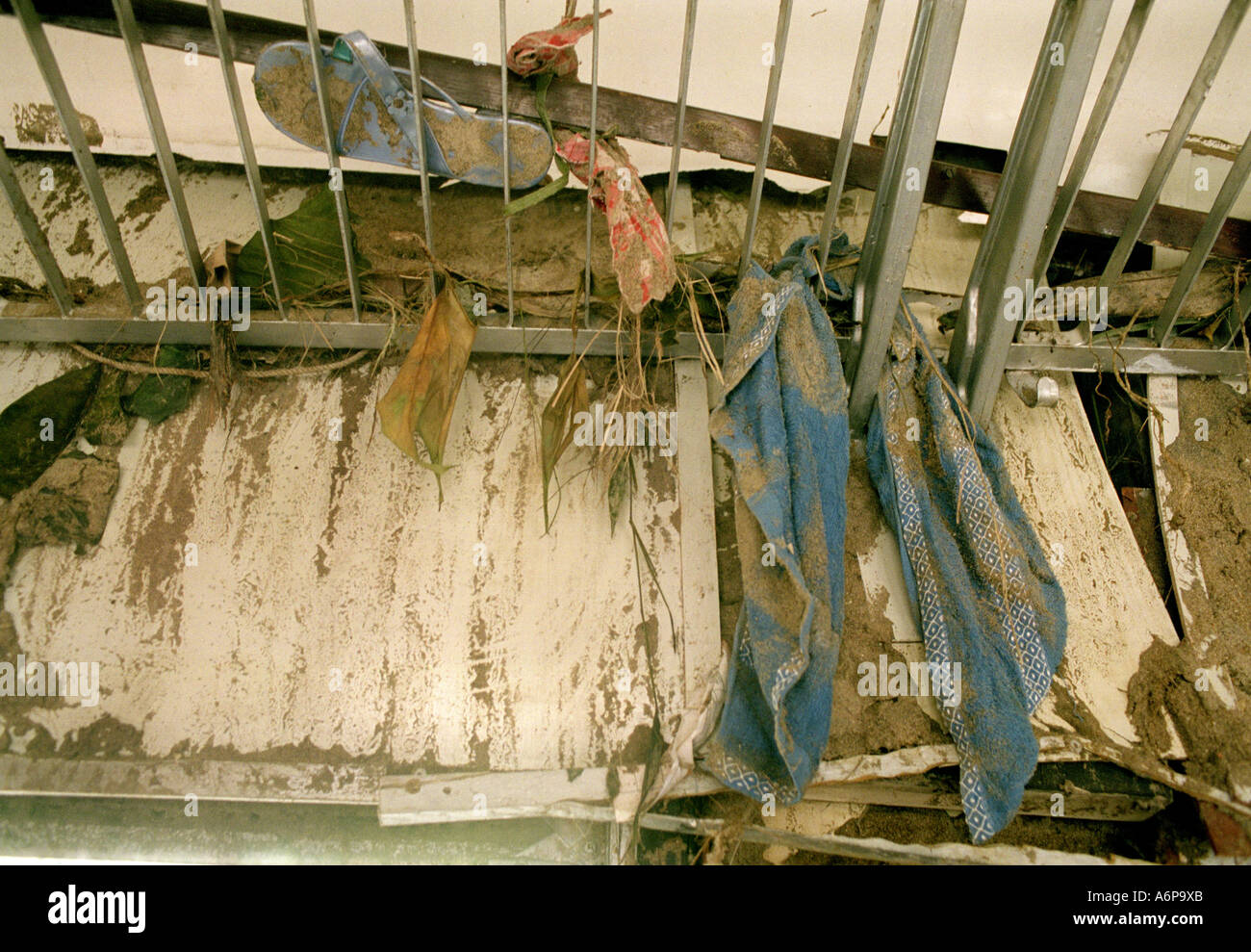 The remains of people's belongings on a destroyed train which killed ...