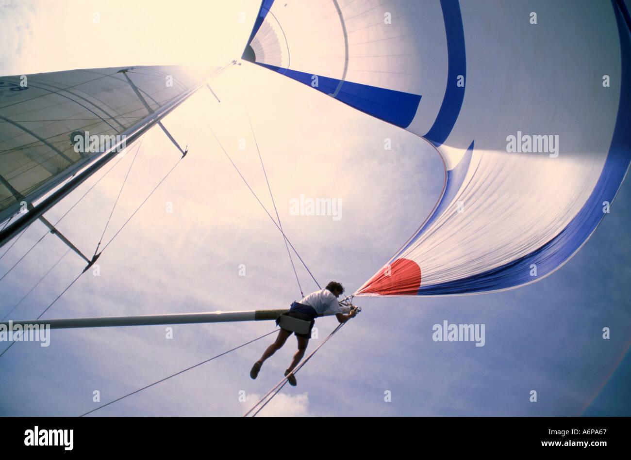 Working at the end of the Spinnaker pole Stock Photo - Alamy