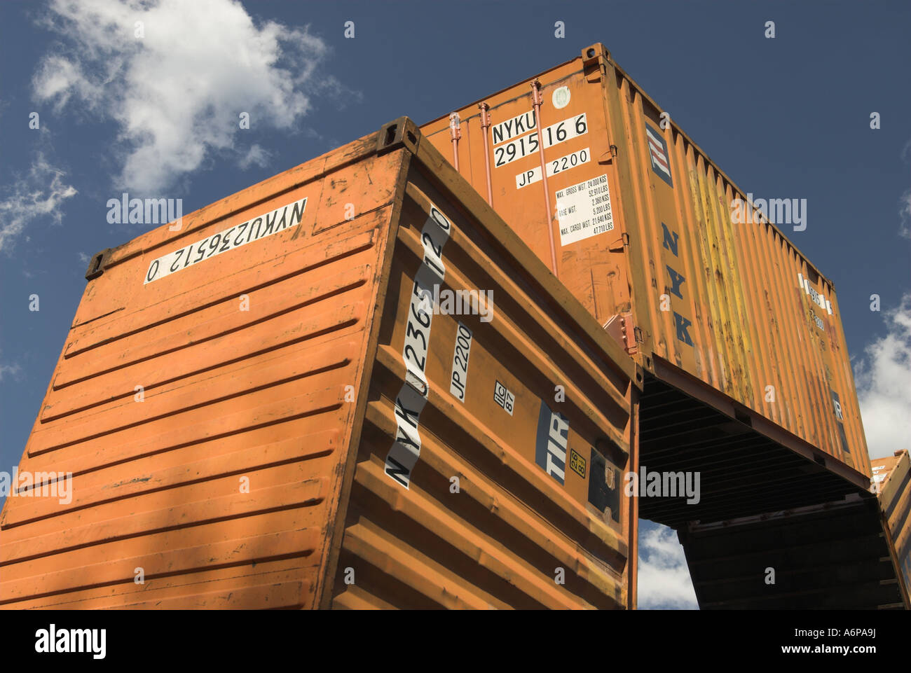 Shipping containers sculpture arch harbour area Yokohama Japan Stock ...