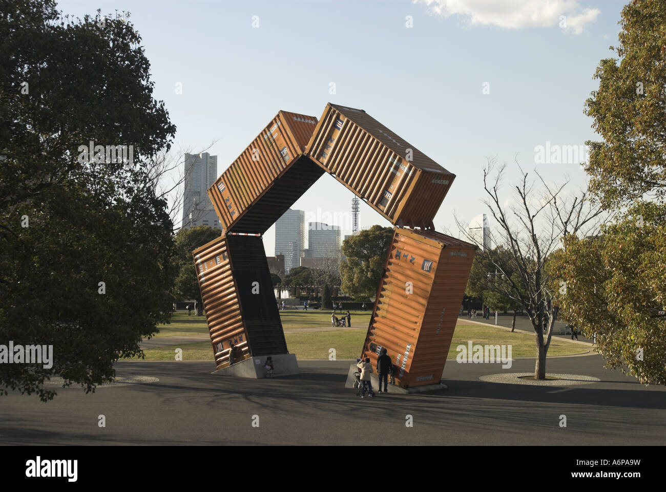 Shipping containers sculpture arch harbour area Yokohama Japan Stock ...