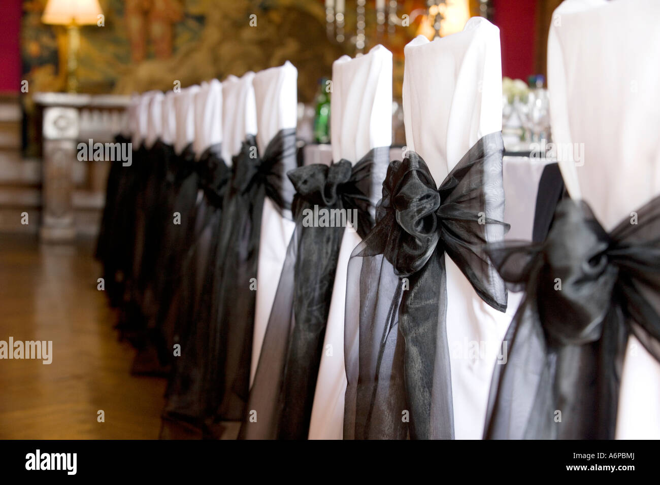 Table laid out for wedding breakfast Stock Photo - Alamy