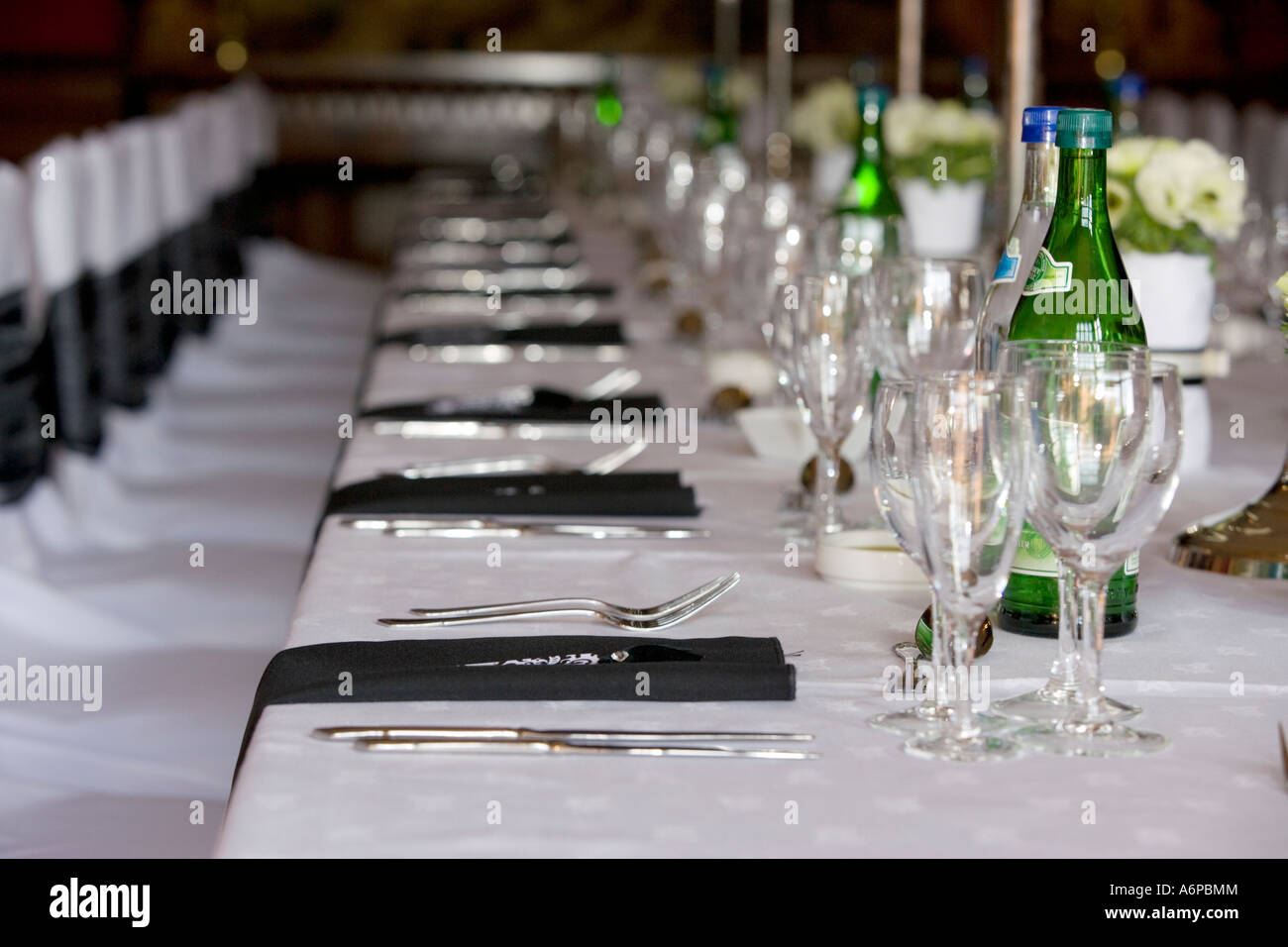 Table laid out for wedding breakfast Stock Photo - Alamy