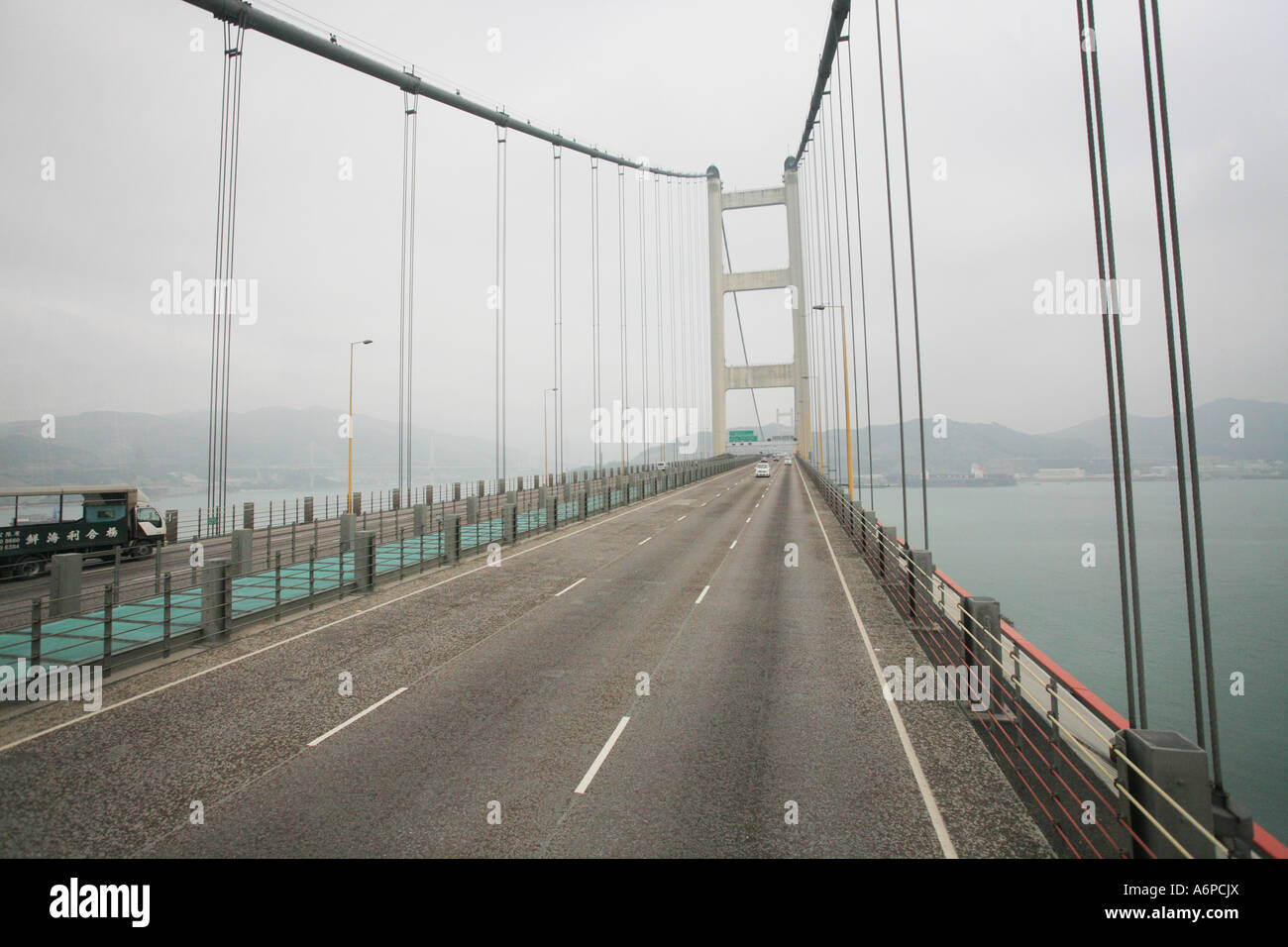 Tsing Ma suspension bridge spanning the Ma Wan Channel in Hong Kong ...