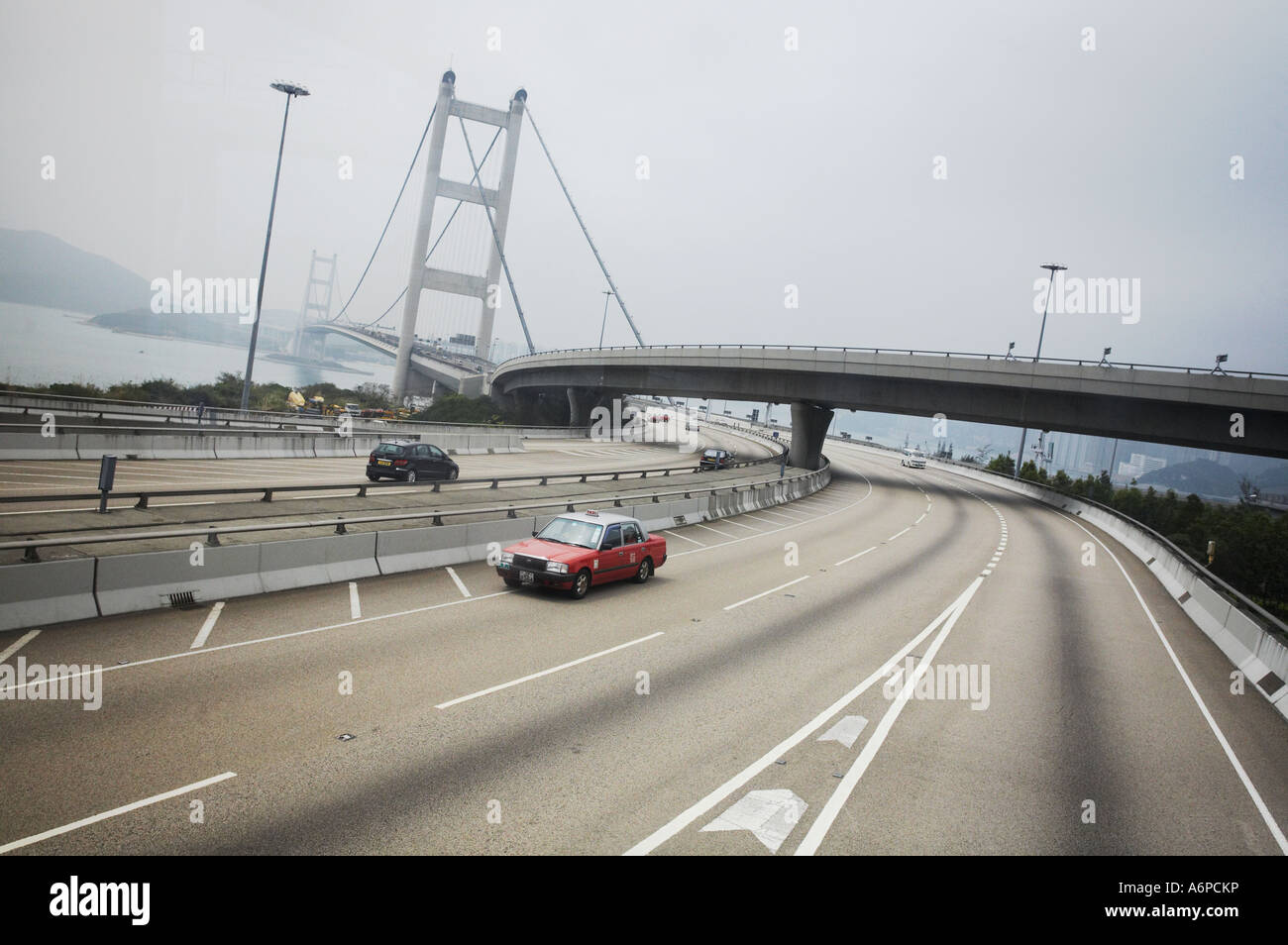 Tsing Ma suspension bridge spanning the Ma Wan Channel in Hong Kong ...
