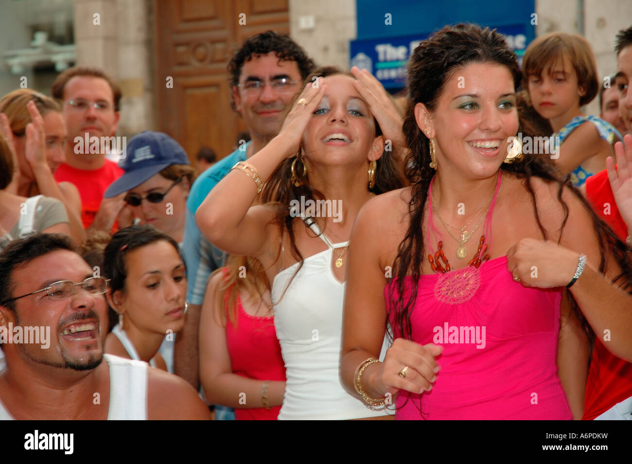 Smiling people after dancing at Malaga carnival, Spain Stock Photo - Alamy