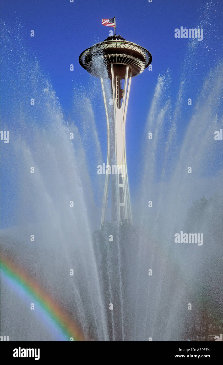 The Space Needle at Seattle Washington State with fountains in the ...