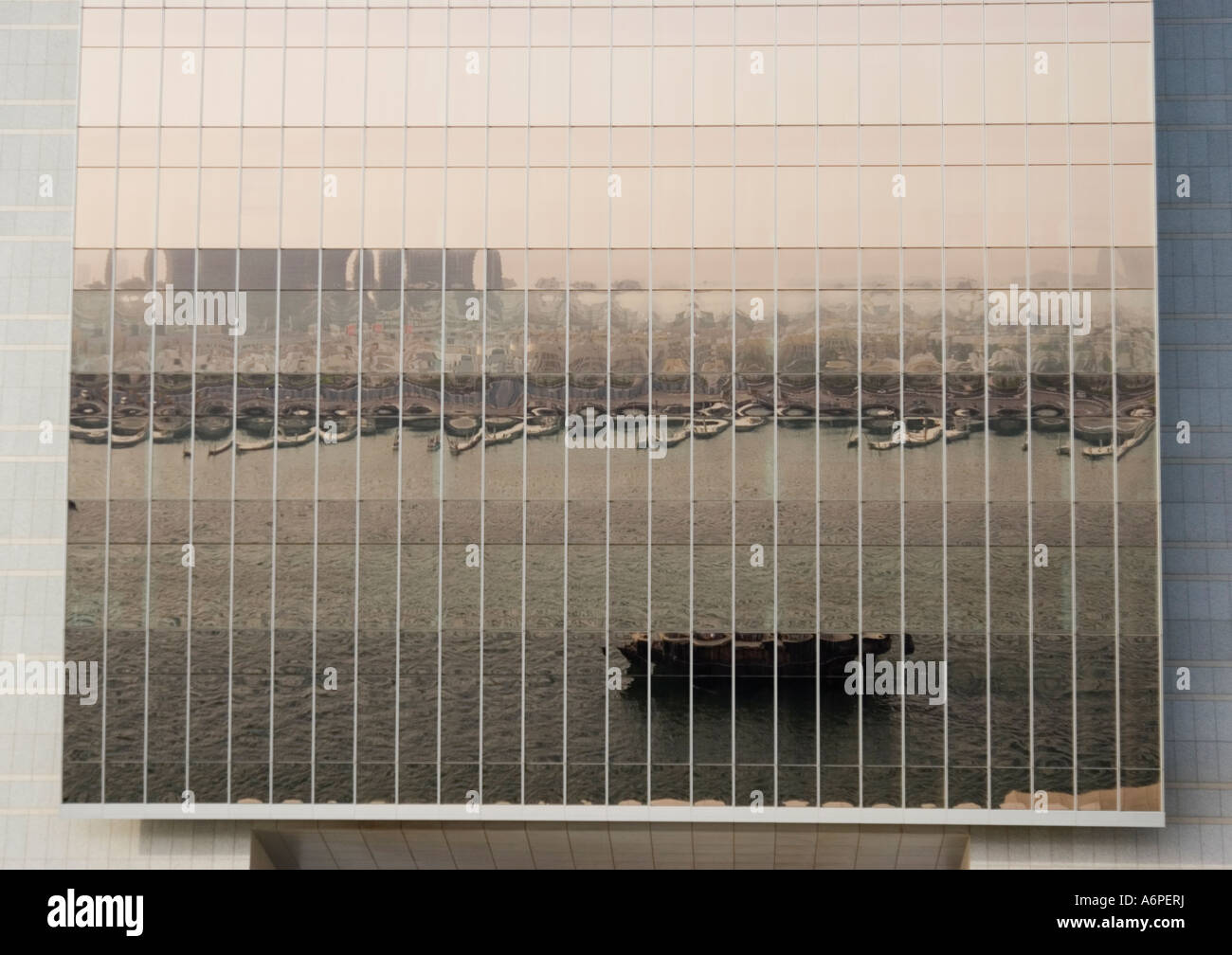 Reflection in the National Bank of Dubai Building on Dubai Creek UAE ...