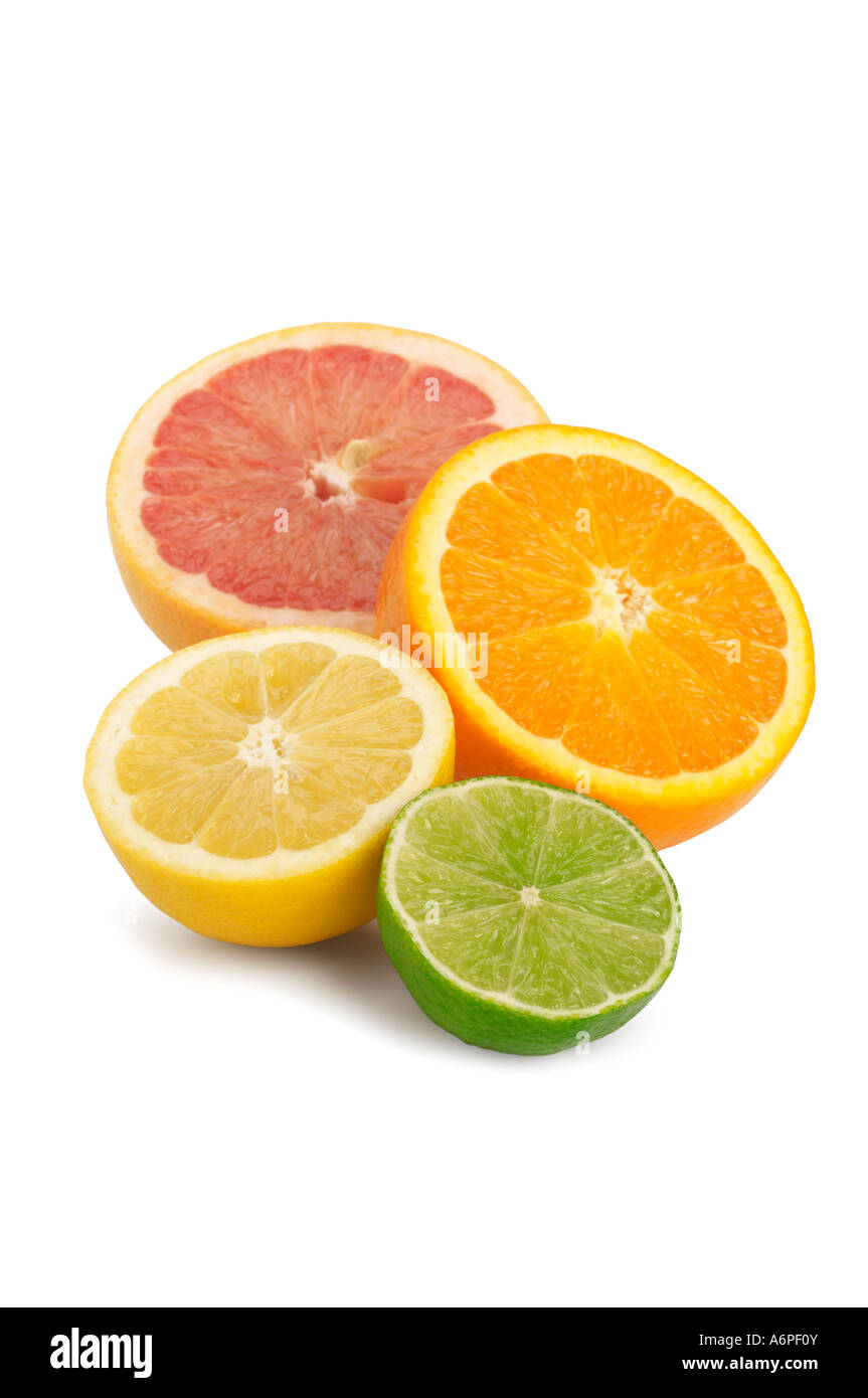 Halved Orange Lemon Lime and Red Grapefruit Stock Photo - Alamy