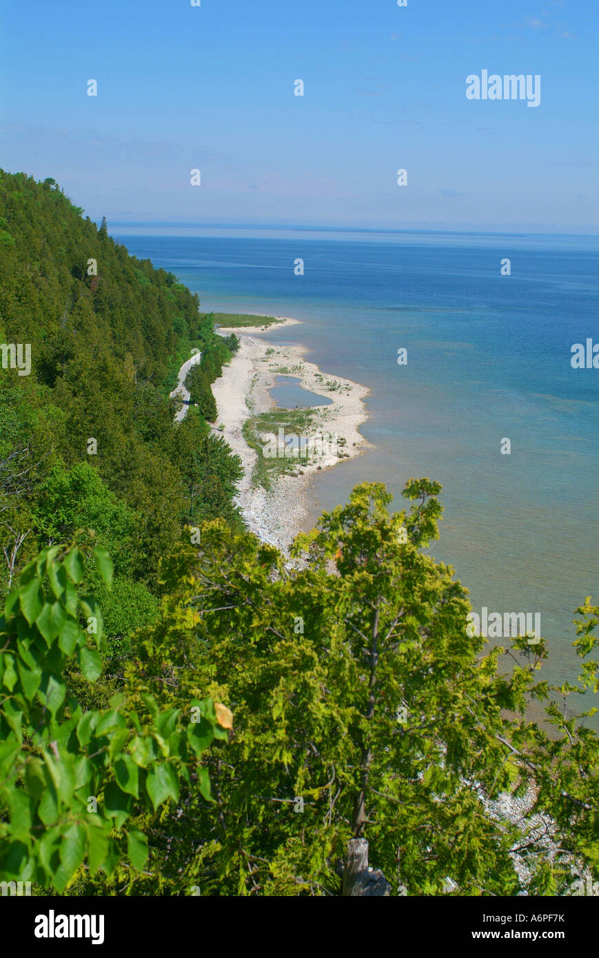 USA Michigan Mackinac Island Lake Huron coastline coast beach overview ...