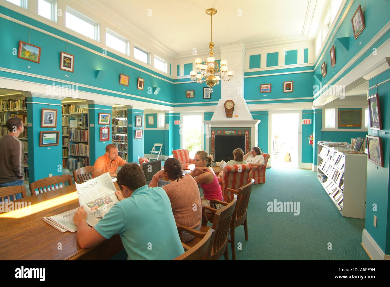 USA Michigan Mackinac Island Lake Huron public library People reading ...