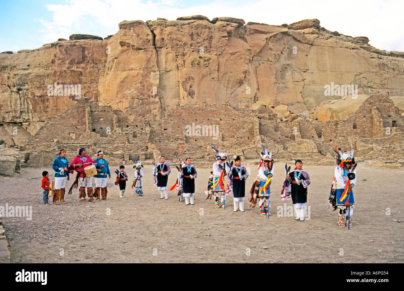 Navajo dance troop at Pueblo Bonito ruins New Mexico USA Stock Photo ...