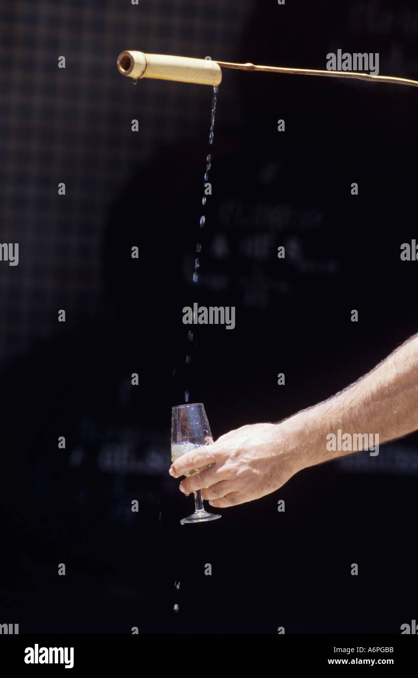 winemaker pouring sample into tasting glass in a winery in Spain Stock ...