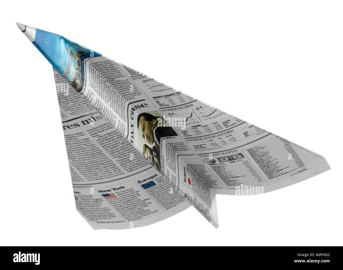 A person throwing a Paper airplane made from newspaper Stock Photo - Alamy
