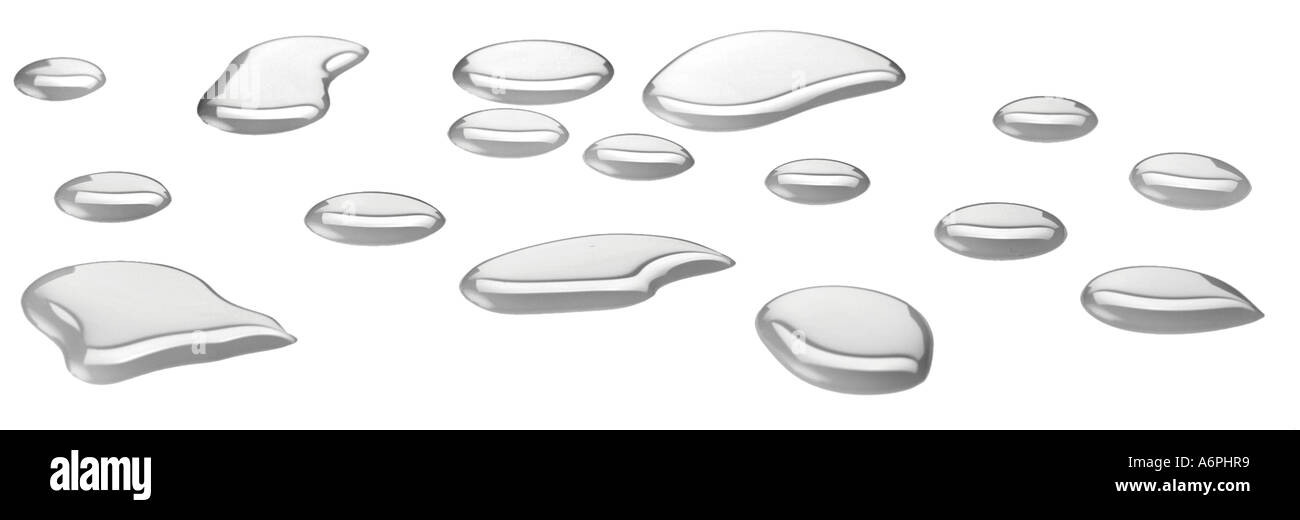 DROPLETS OF CLEAR LIQUID ON A WHITE BACKGROUND Stock Photo - Alamy