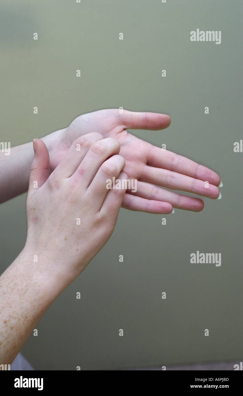 Nurse shows the hand washing routine used in hospital uk Stock Photo ...