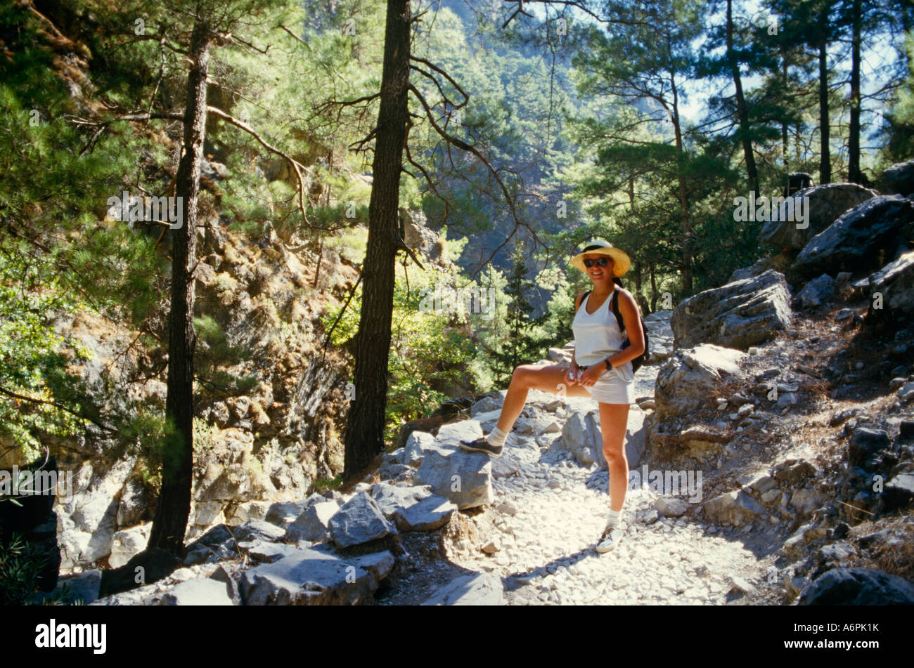 Girl Trekker In The Samaria Gorge Crete Greek Islands Greece Hellas Stock Photo - Alamy