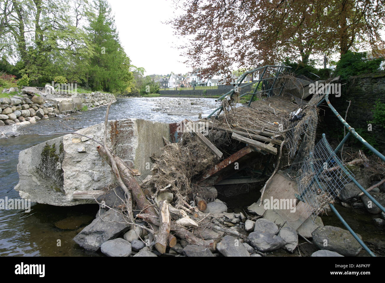 A bridge over the River Greta at Keswick which was washed away by the ...