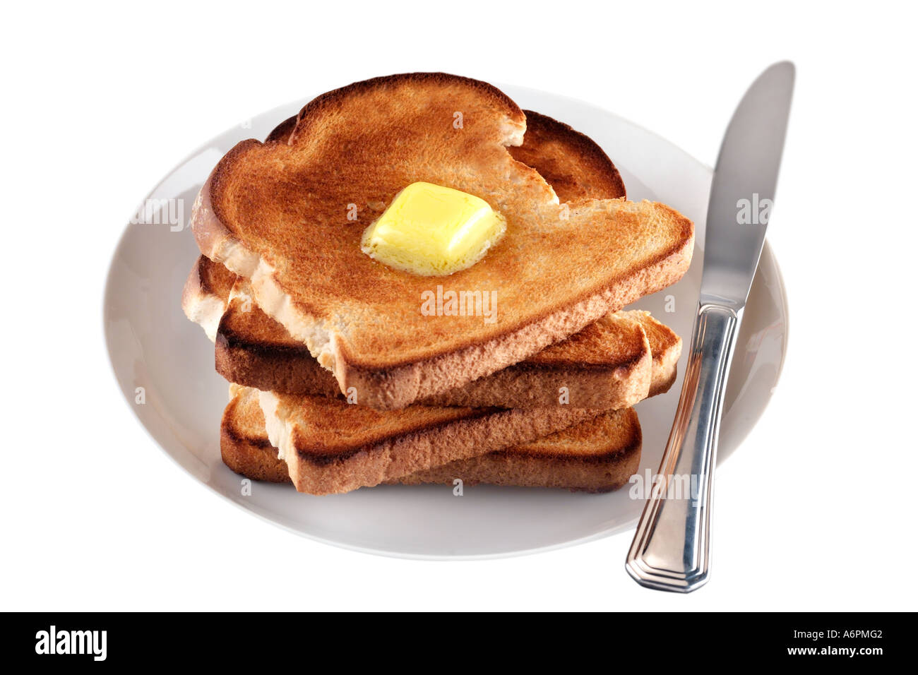 STACK OF TOAST AND BUTTER ON WHITE BACKGROUND Stock Photo - Alamy
