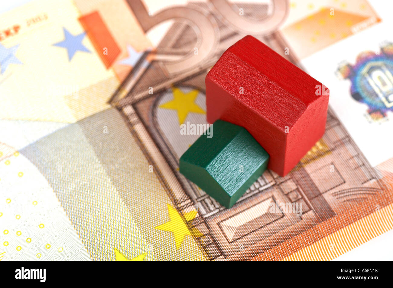 Monopoly houses on a fifty Euro banknote Stock Photo - Alamy