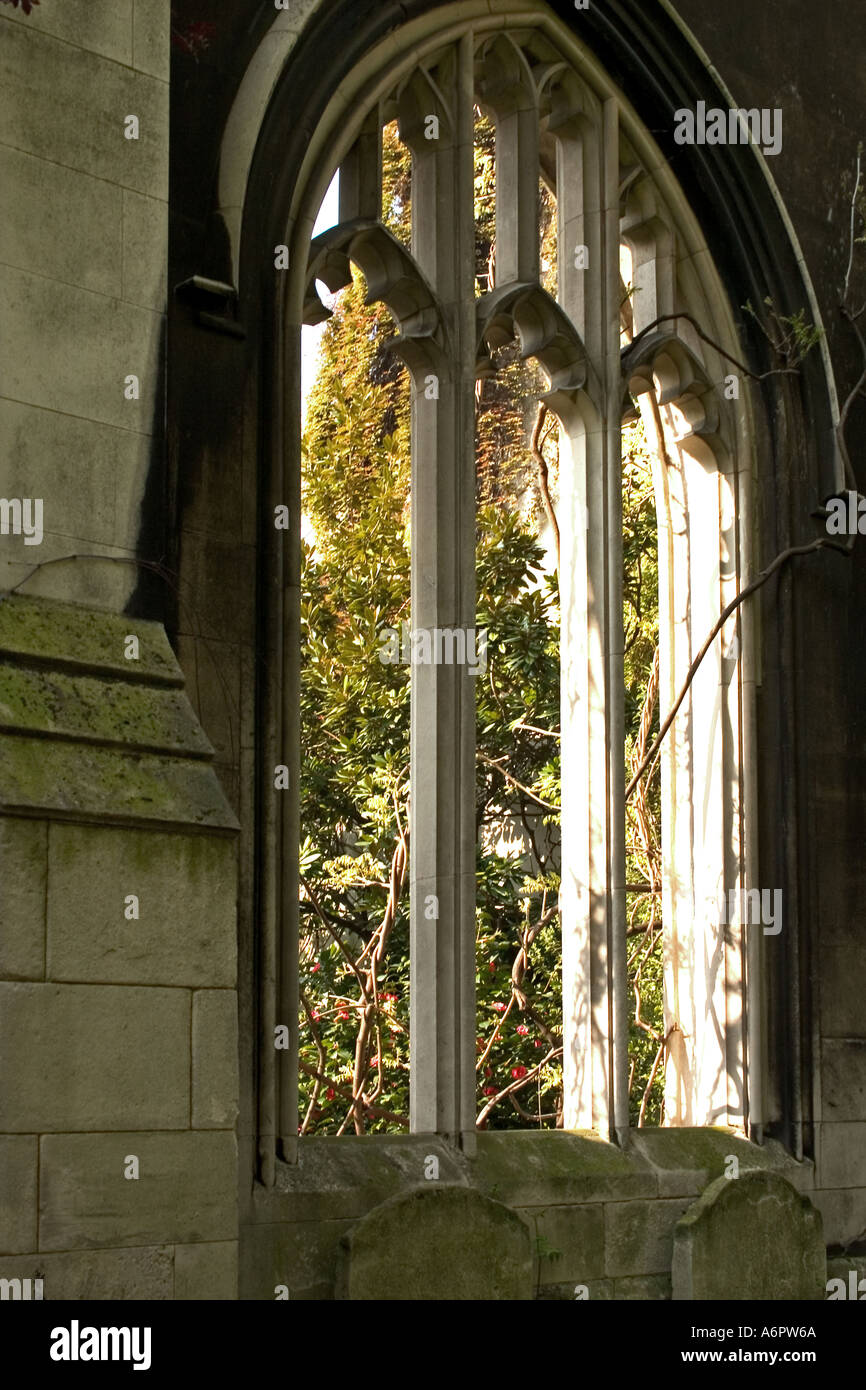 Window and gravestones at St Dunstans London Stock Photo - Alamy