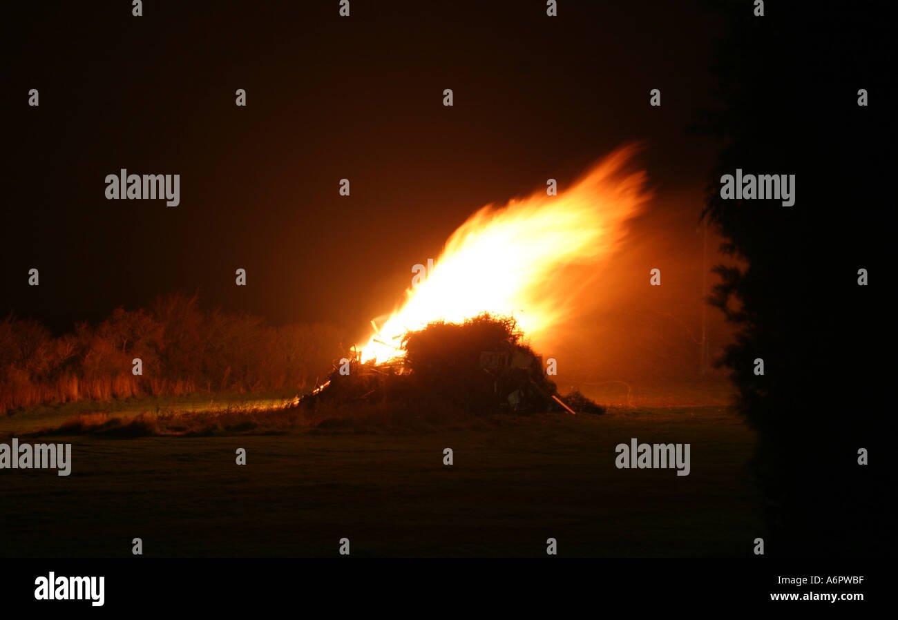 A bonfire at a local rugby club on bonfire night Stock Photo - Alamy