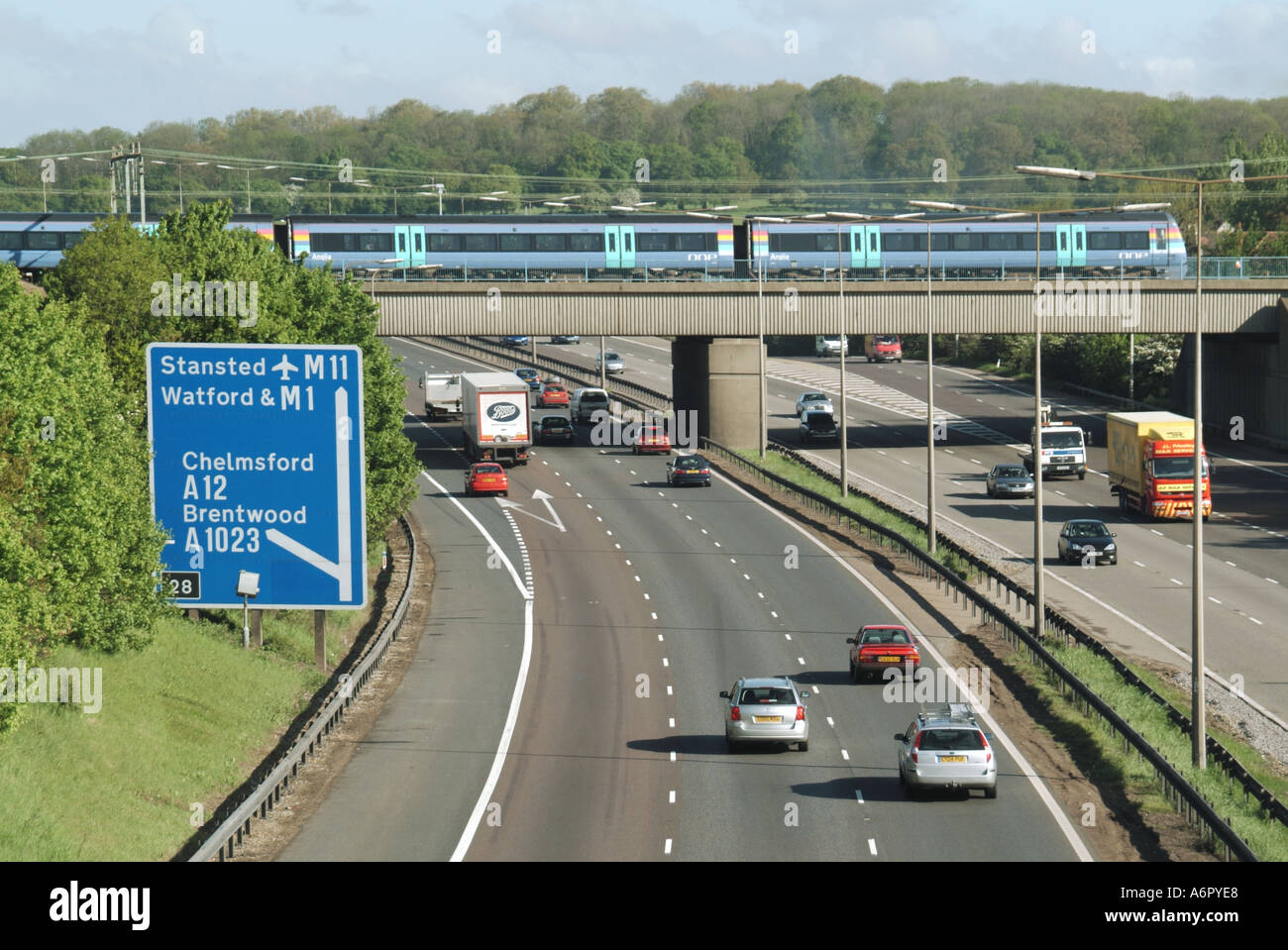 Transport infrastructure railway bridge & fast passenger train crossing ...