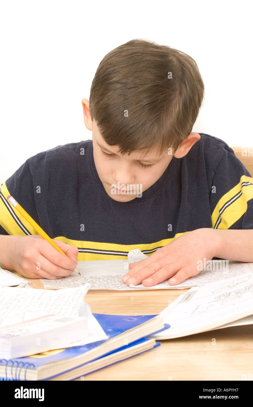 Boy doing home work Stock Photo - Alamy