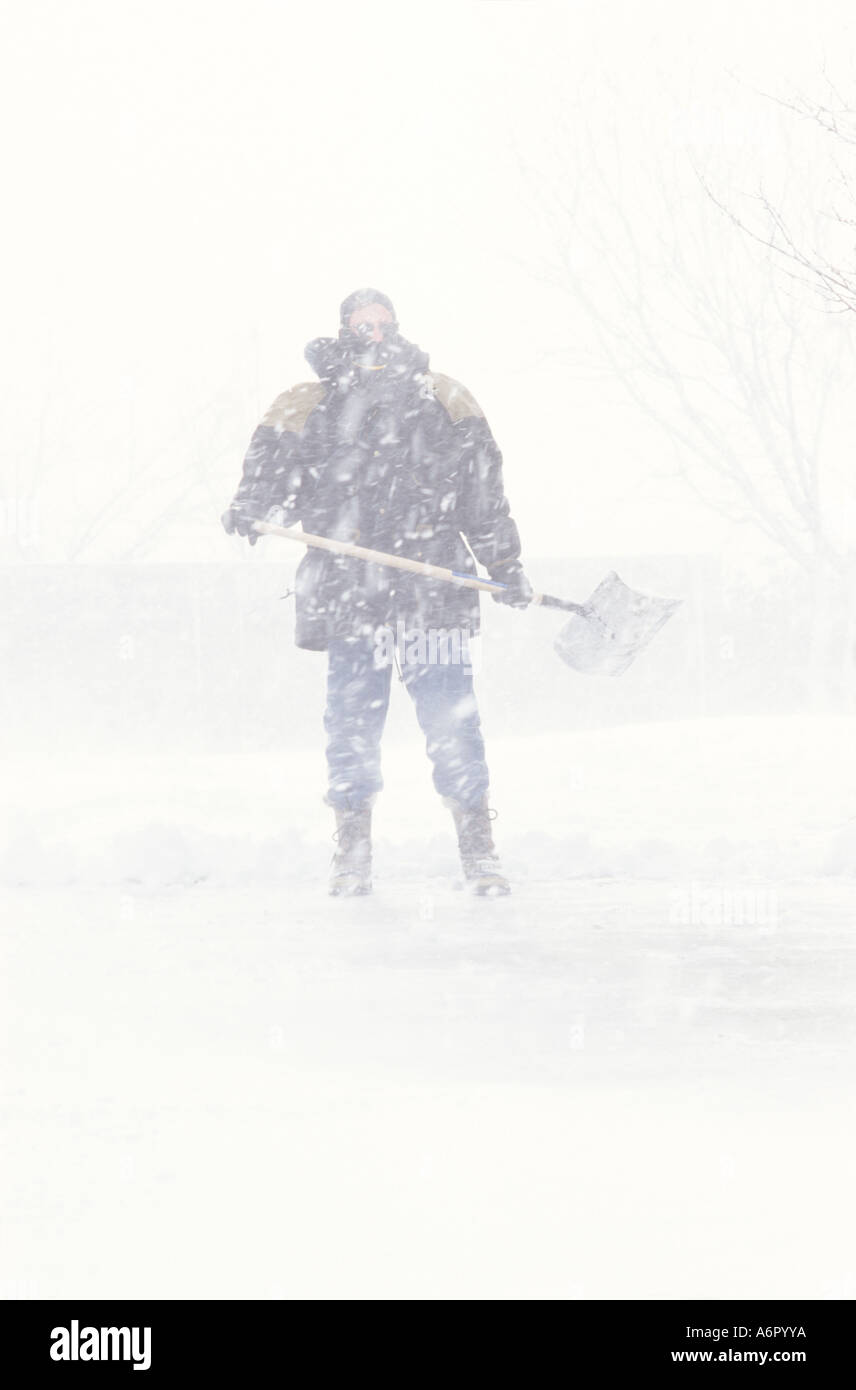 Shoveling snow in a storm Stock Photo - Alamy