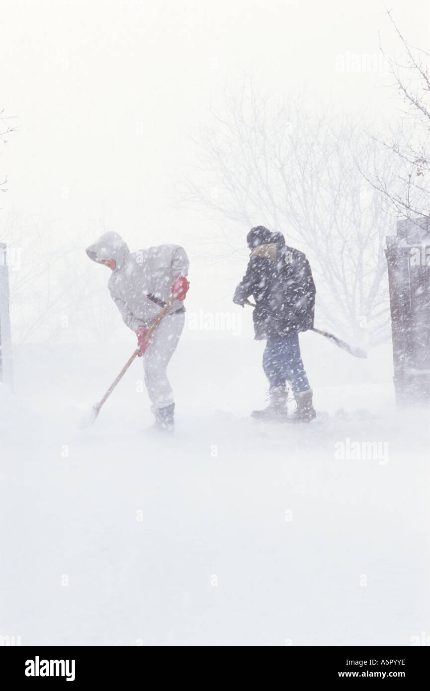Shoveling snow in a storm Stock Photo - Alamy