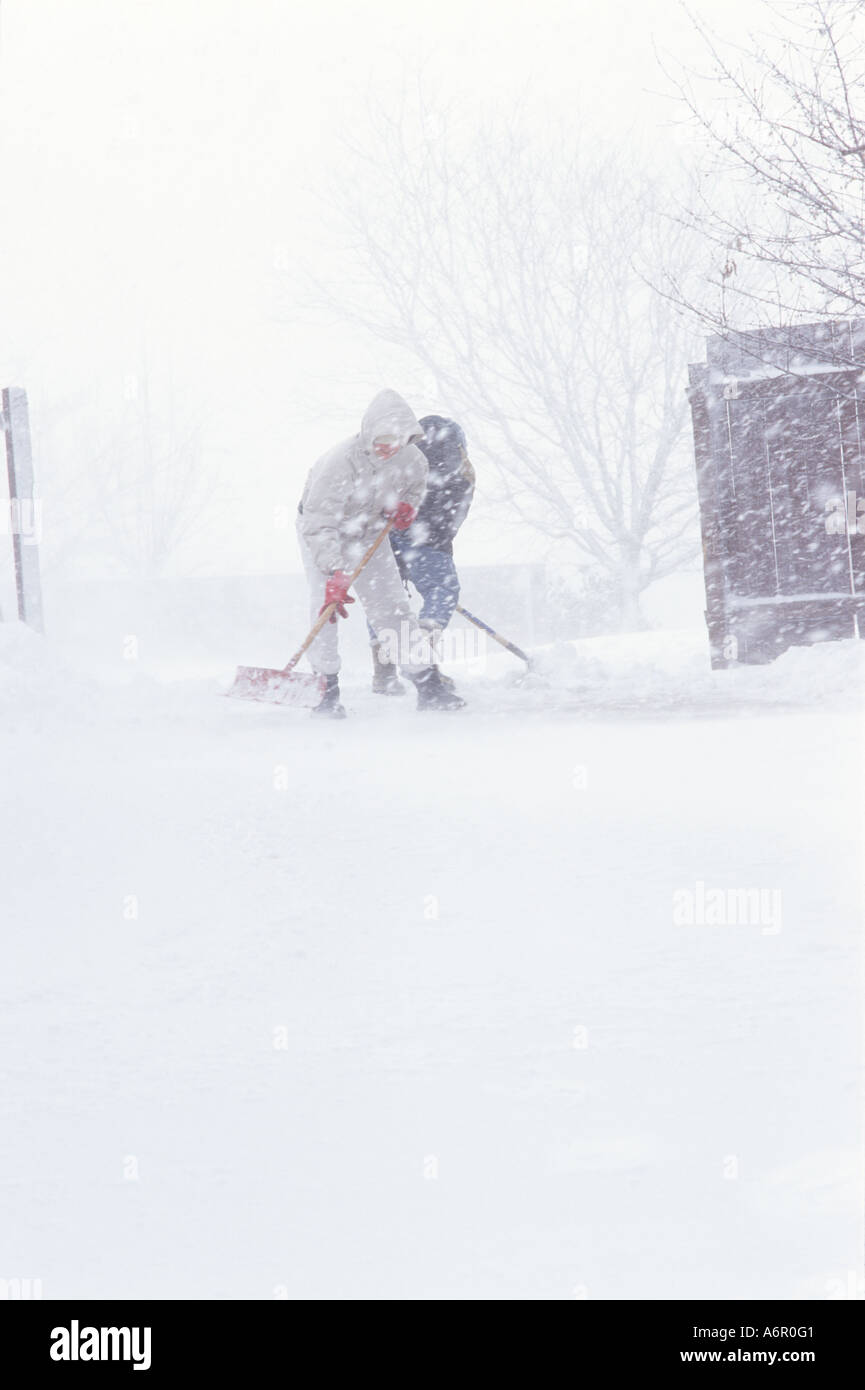 Shoveling snow in a storm Stock Photo - Alamy