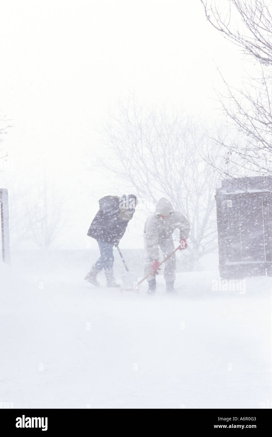 Shoveling snow in a storm Stock Photo - Alamy