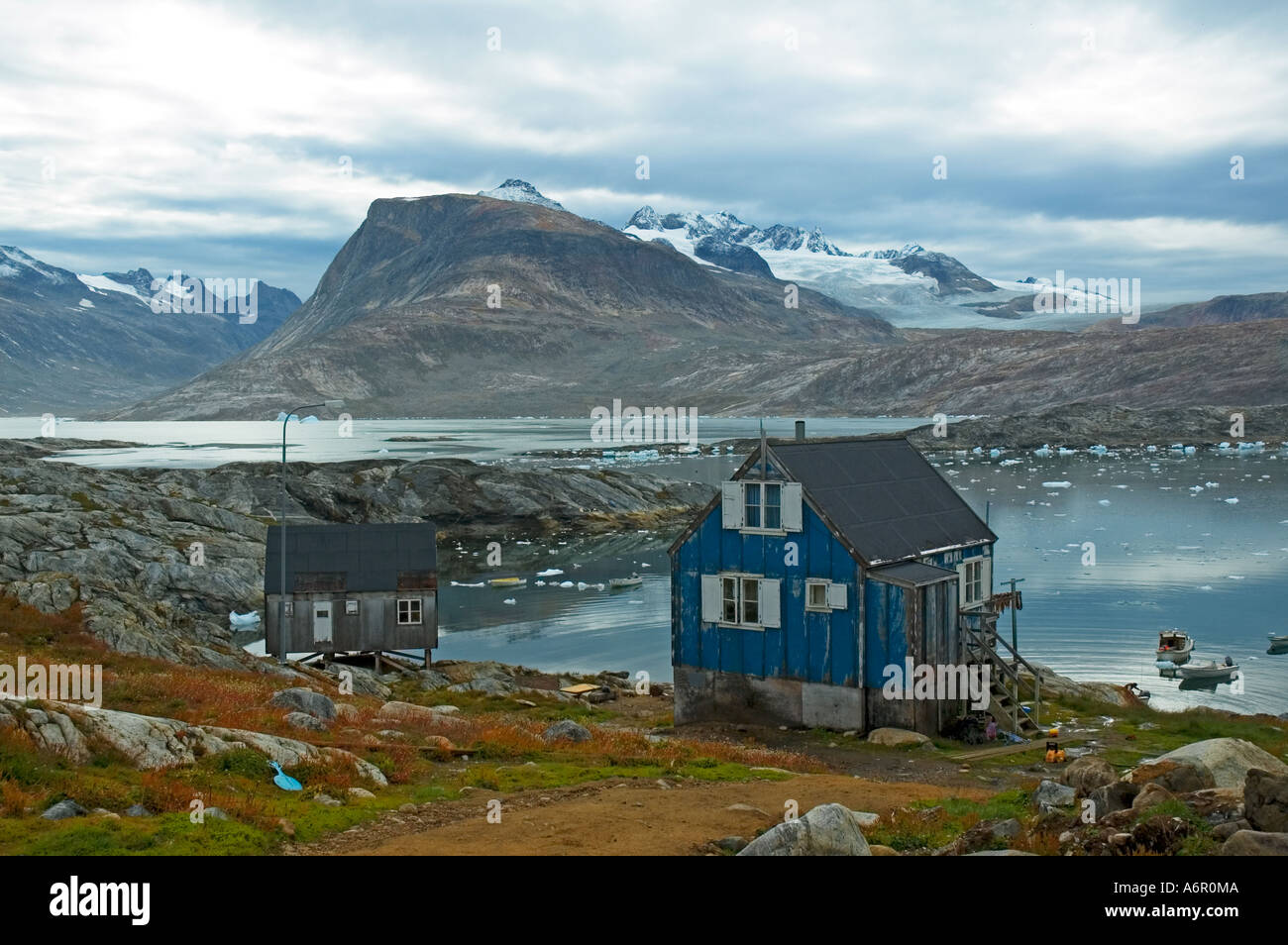 Inuit hut at the village of Tiniteqilâq, Sermilik Fjord, East Greenland ...