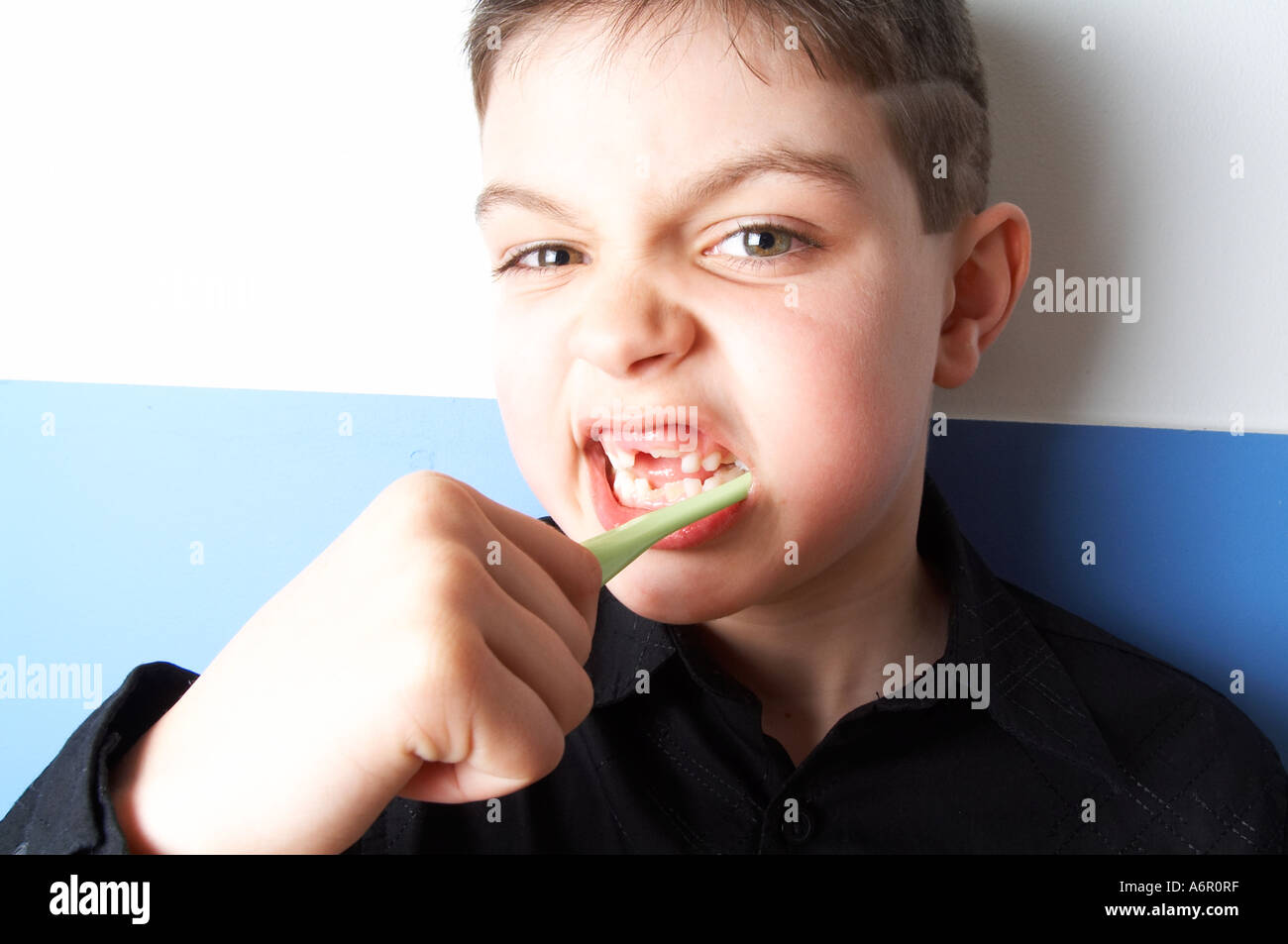 young, boy, with, missing, teeth, brushing, his, teeth, child, clean ...