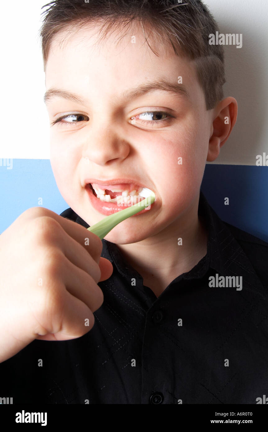 young, boy, with, missing, teeth, brushing, his, teeth, child, clean ...