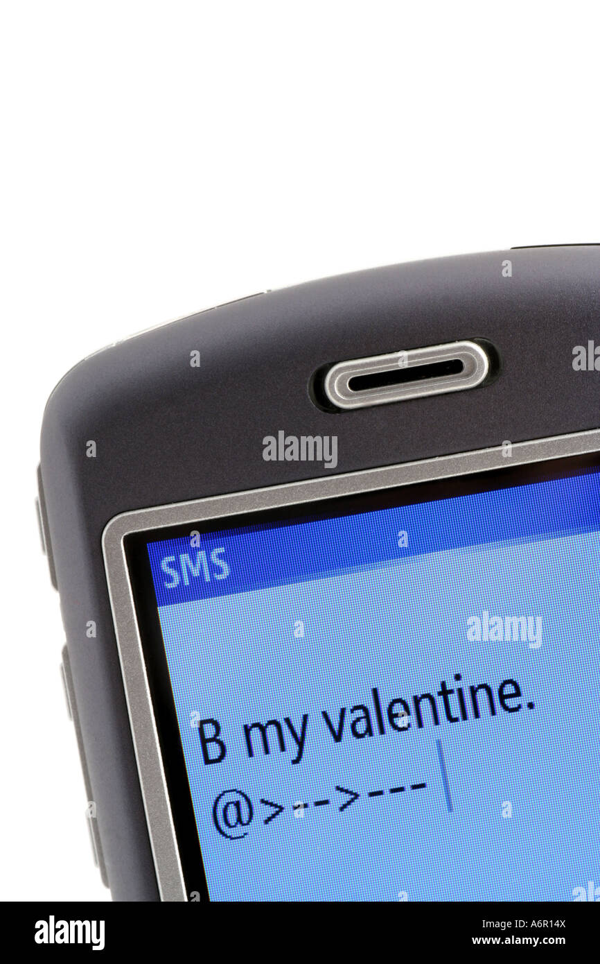 Text message - 'B my valentine @>-->---' Stock Photo - Alamy