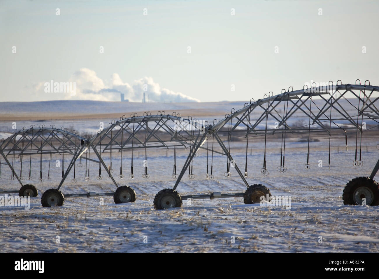 Smoke from Mosaic Potash Mine backgrounds irrigation sprinkler in ...