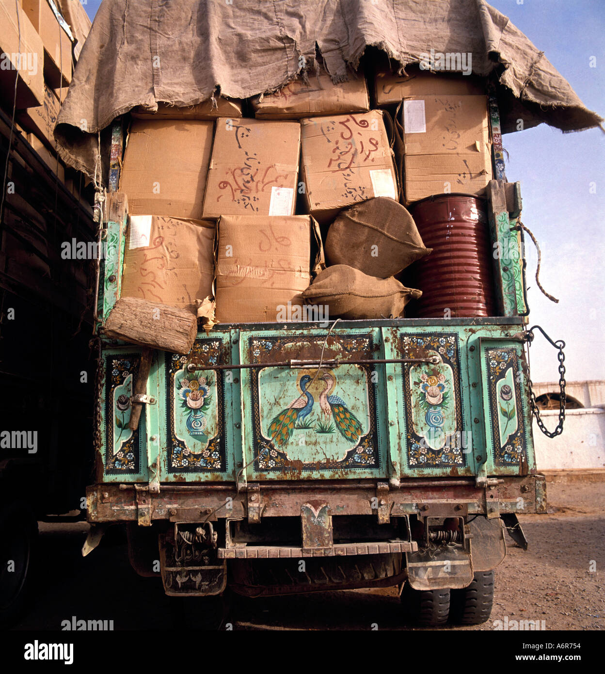 Decorated truck loaded with boxes Stock Photo - Alamy