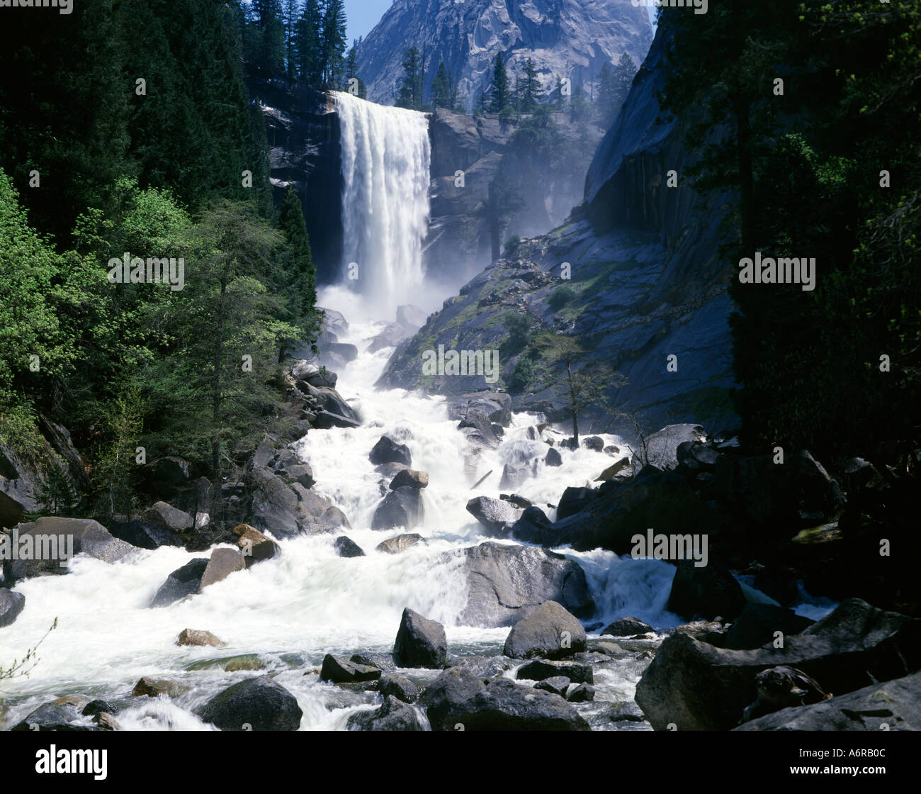 Spring torrents crash over Vernal Falls in a riot of mist and spray in ...