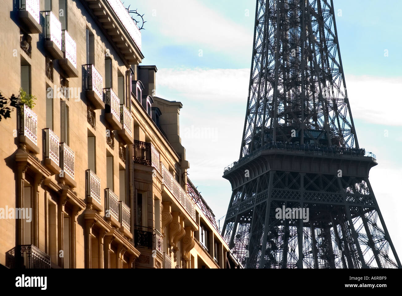 Eiffel Tower block of flats appartments on the left Paris France Europe ...