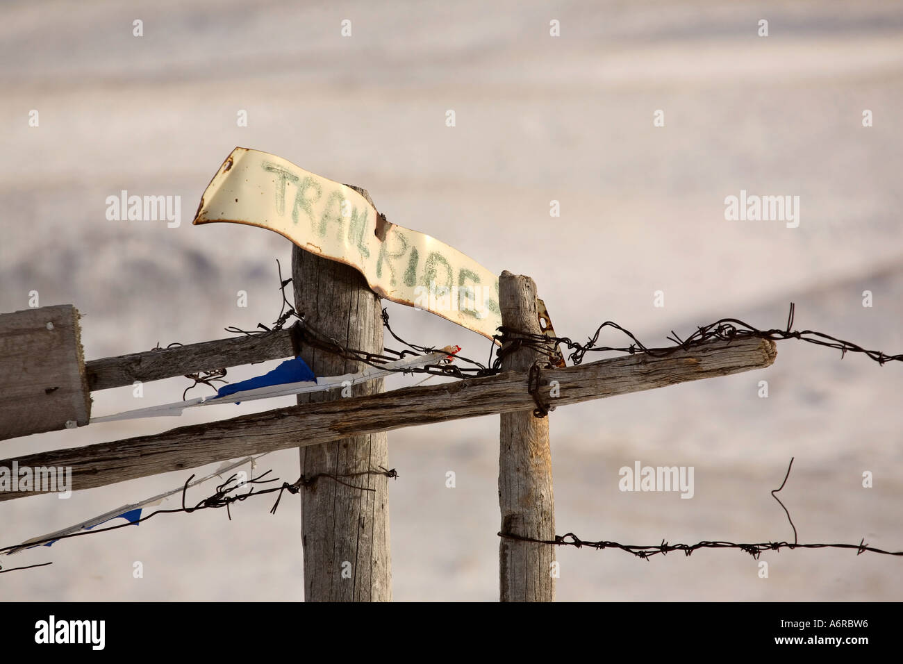A bent sign for trail rides in scenic Saskatchewan Canada Stock Photo ...