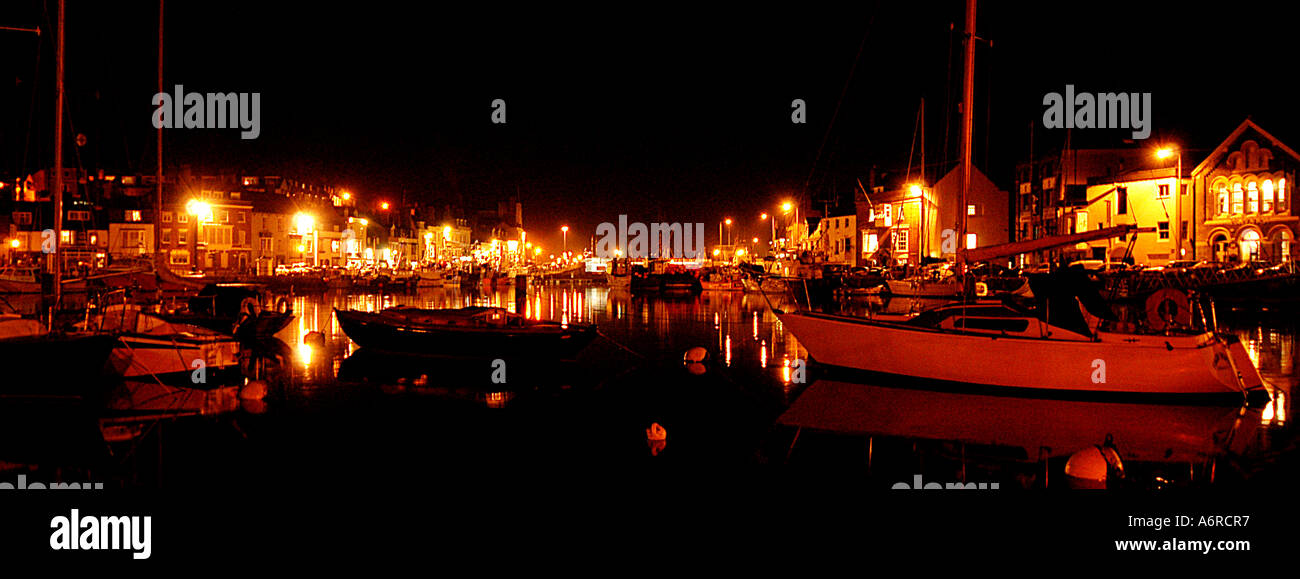 Weymouth Harbour Dorset at night Stock Photo - Alamy