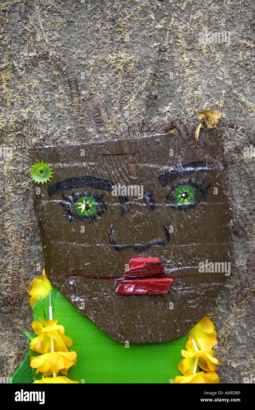 funny face art design wood character sculpture Stock Photo - Alamy