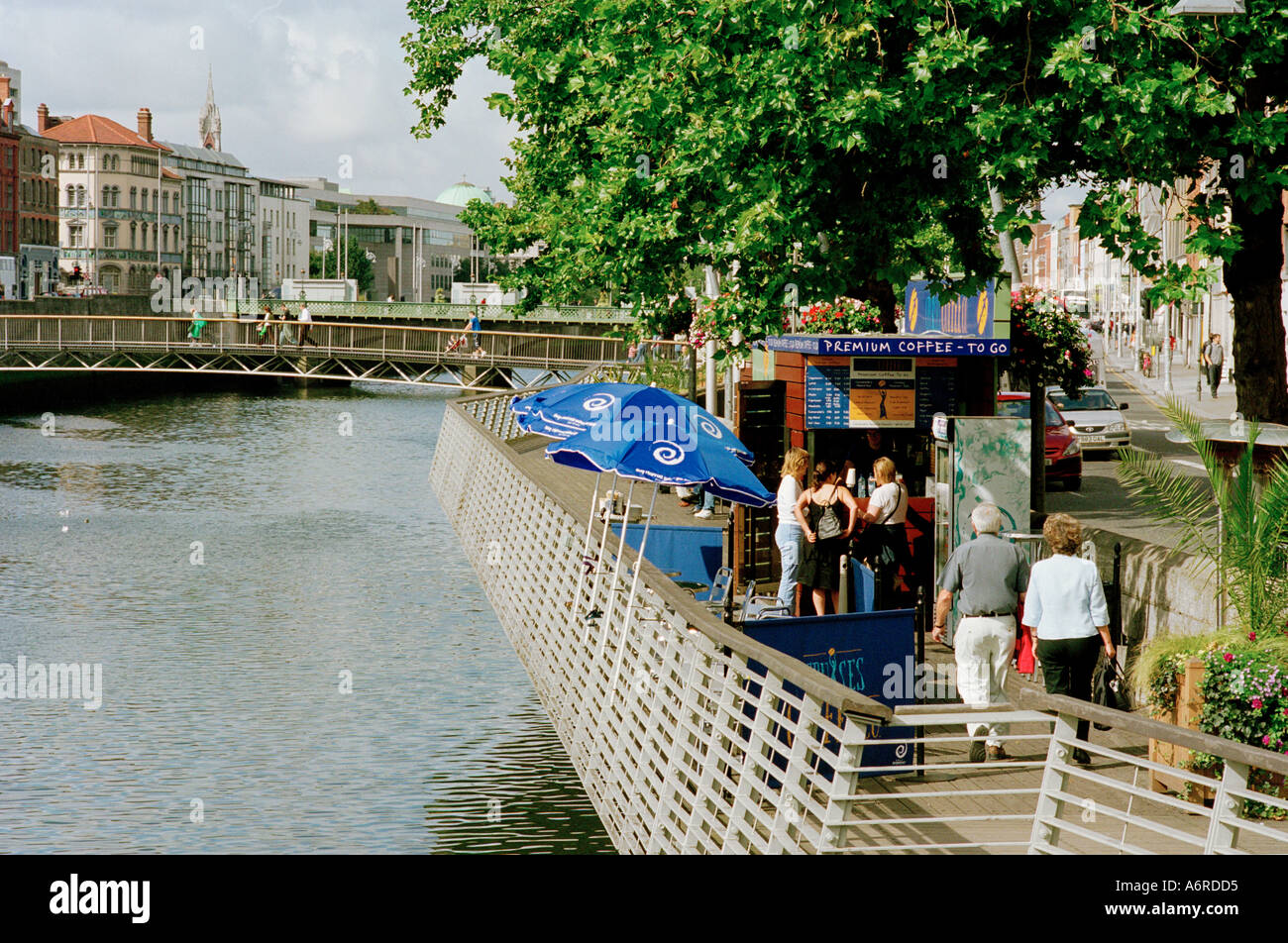 The riverside boardwalk on the banks of the Liffey Dublin Ireland Stock ...