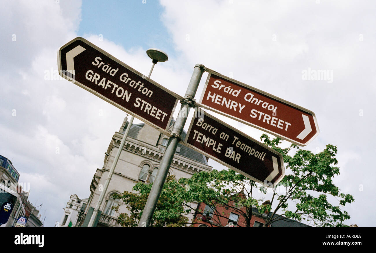 A signpost in Dublin pointing to the two important shopping zones and ...