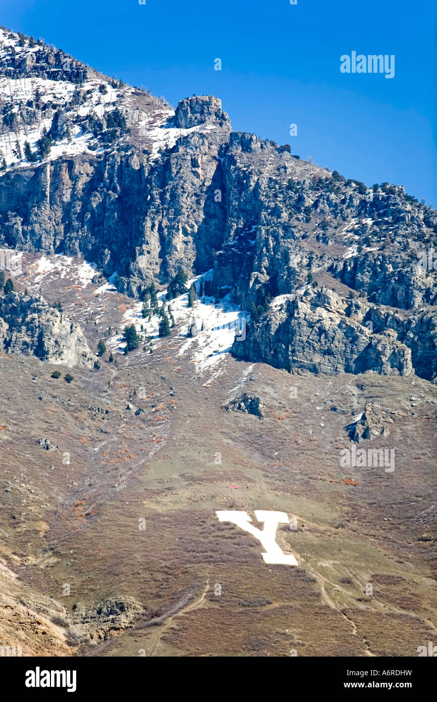BYU mountain with Y and cliffs Stock Photo - Alamy