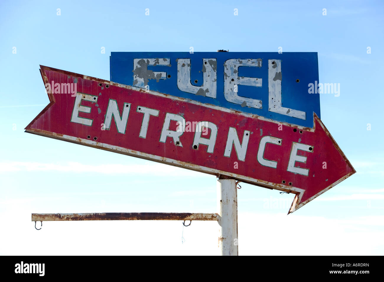 Fuel Entrance sign old gas station Stock Photo - Alamy